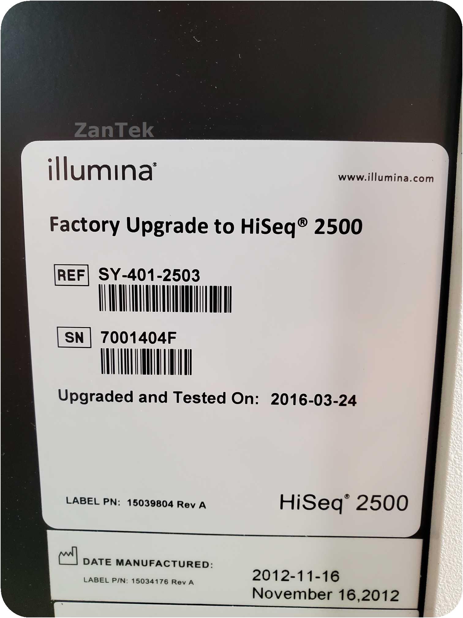 Zantek Medical - 286779-Illumina HiSeq 2500 Sequencing System