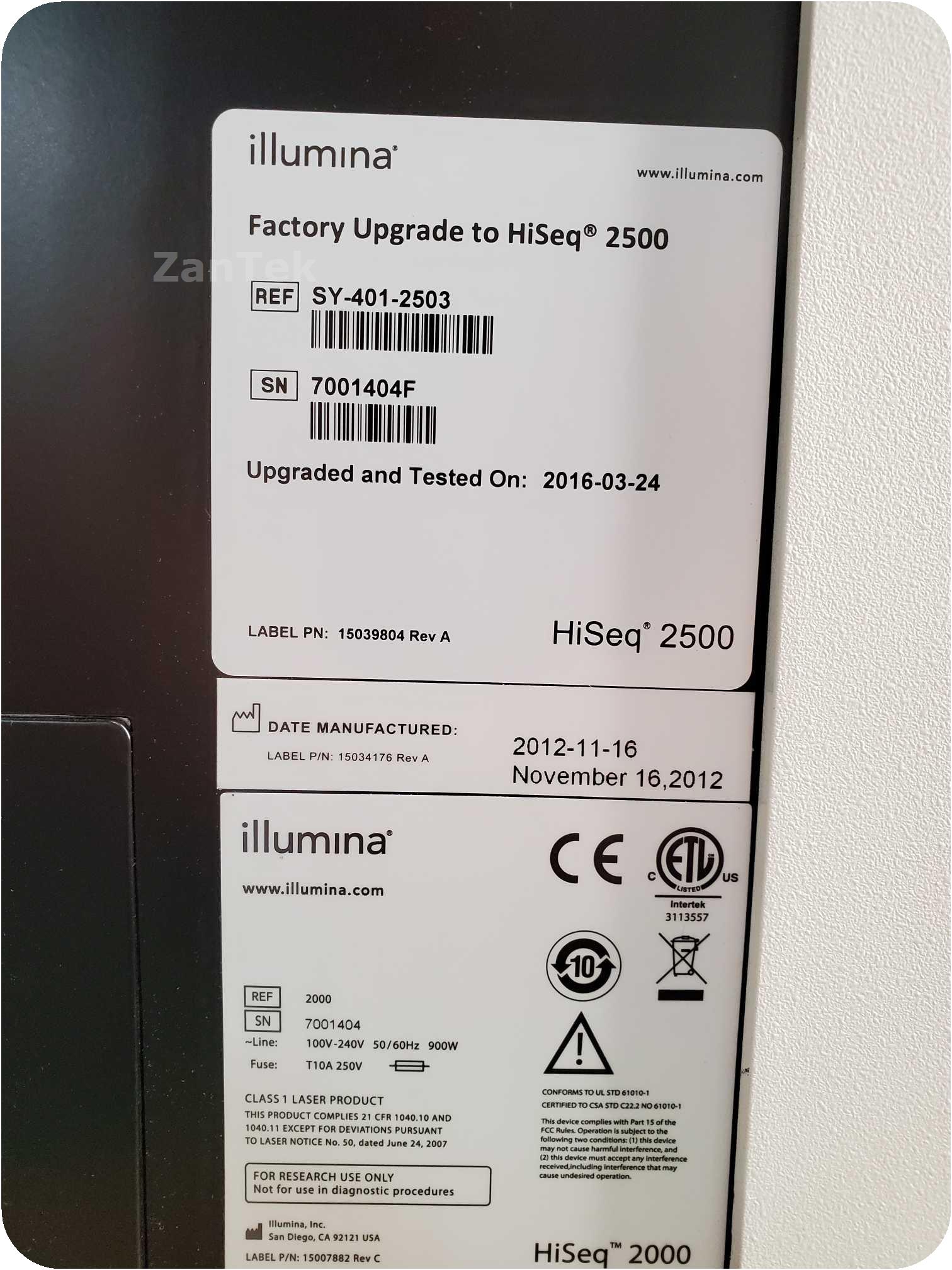 Zantek Medical - 286779-Illumina HiSeq 2500 Sequencing System