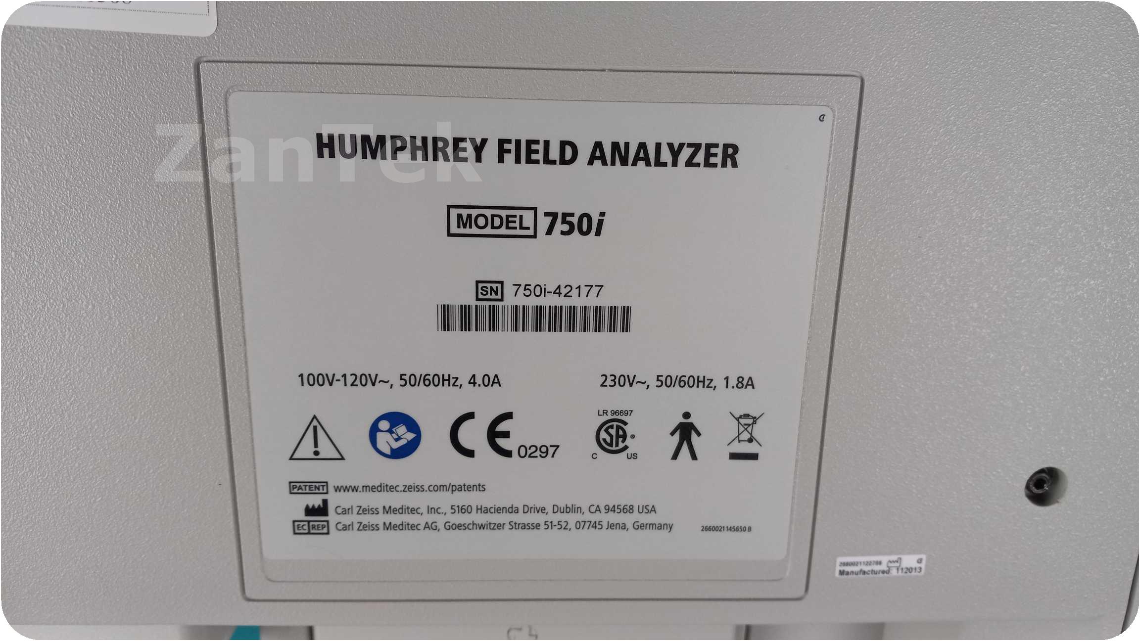 Zantek Medical - 307991-Carl Zeiss Humphrey 750i Visual Field Analyzer